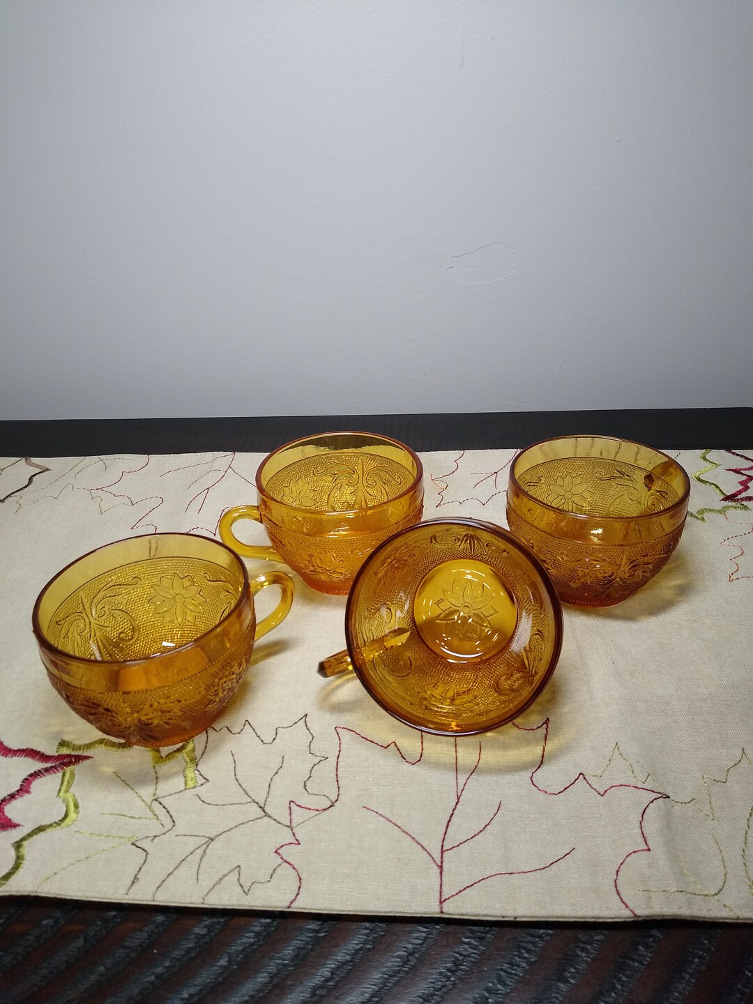 Set of 4 Indiana Glass Tiara Exclusive Sandwich Amber Tea Cups, Vintage ...