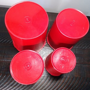 Tupperware Red Canister Set With Tulip Quilt Design, Set of 4 Servalier ...