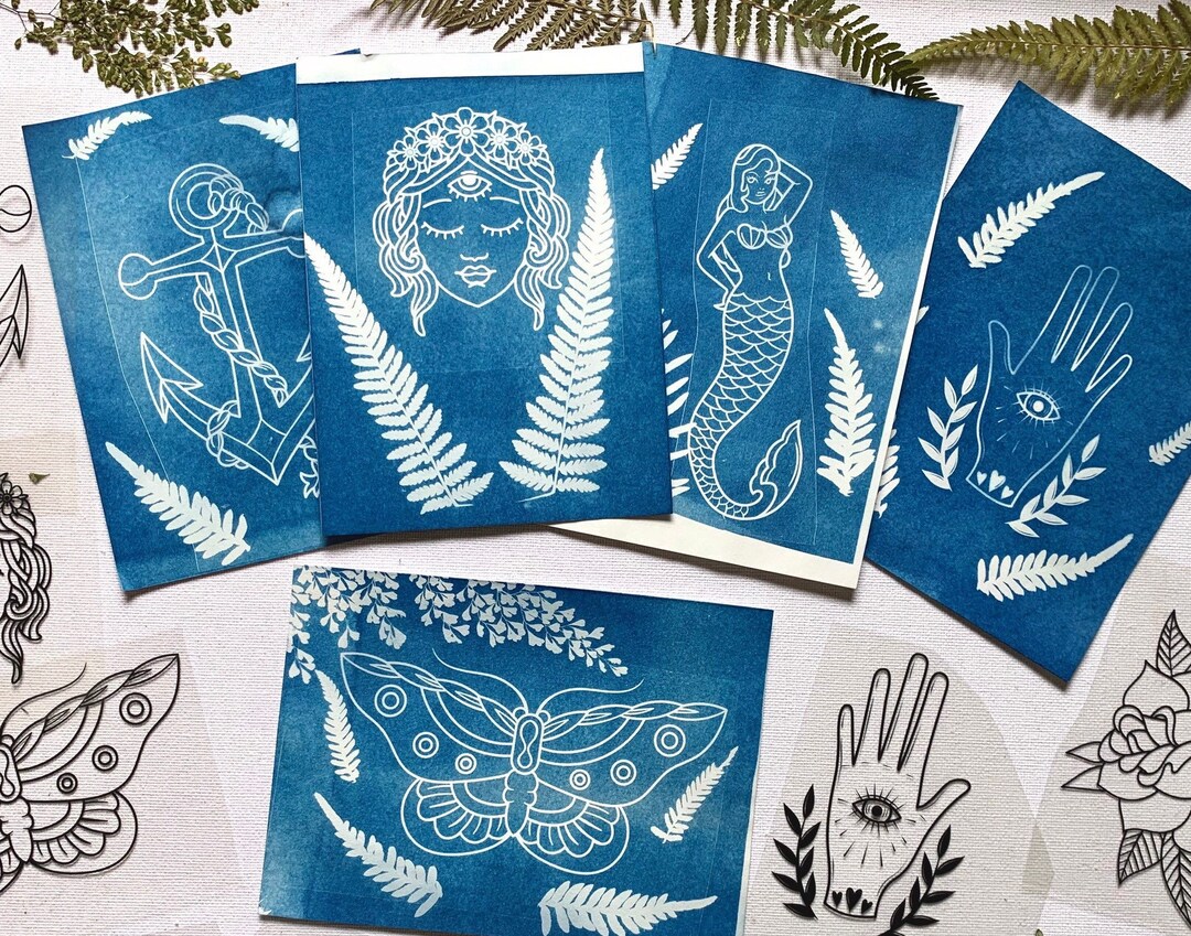 Cyanotype Kit, Tattoo Flash Stencil, Cyanotype Stencils , Traditional ...