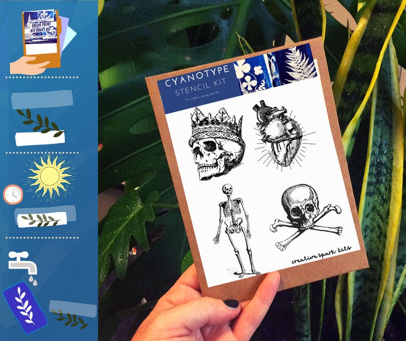 Halloween Cyanotype DIY Stencils With Paper Skeleton Craft - Etsy