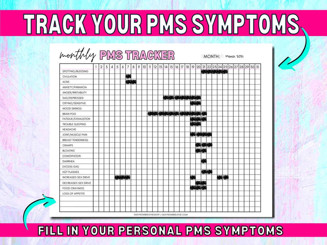 Period Tracker Printable | PMS + Period Symptom Journal | Menstrual Log ...