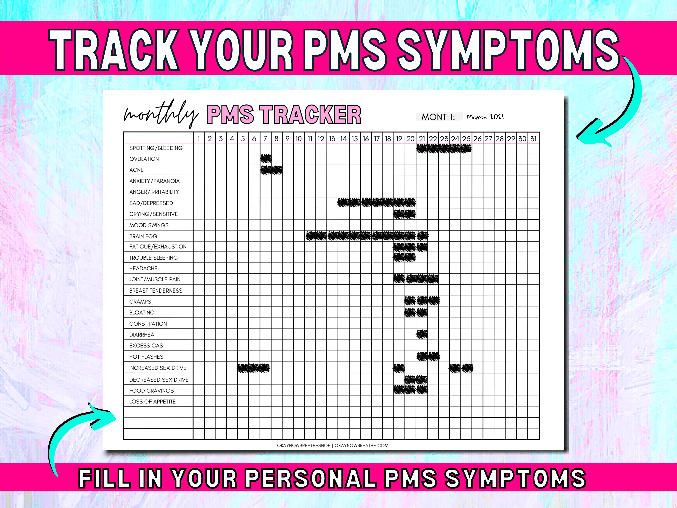 Period Tracker Printable | PMS + Period Symptom Journal | Menstrual Log ...