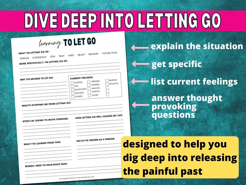 Learning to Let Go Worksheet PDF | Self-forgiveness Journal | Mental ...