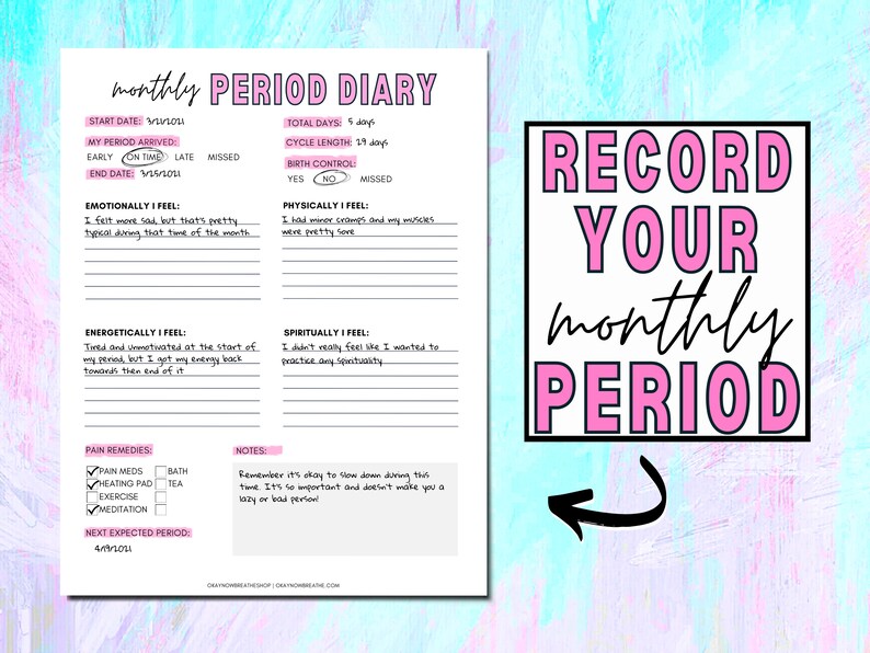 Period Tracker Printable PMS Period Symptom Journal - Etsy