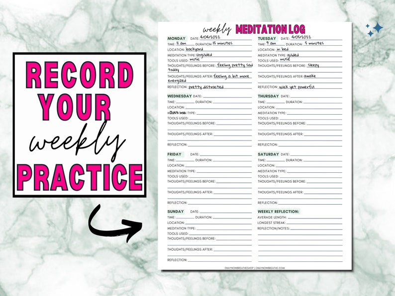 Meditation Tracker Printable Daily Meditation Journal | Etsy