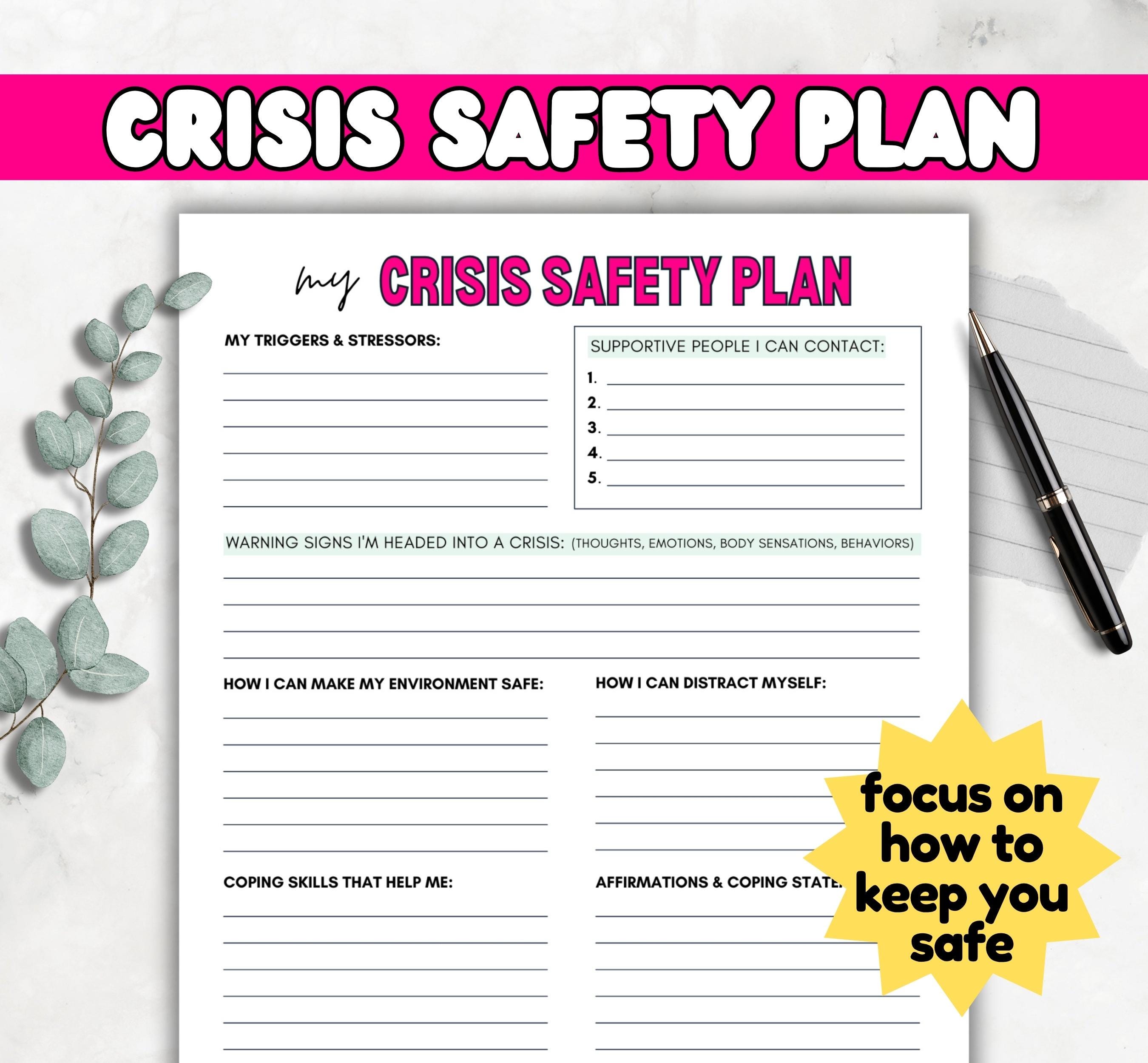 Crisis Safety Plan Worksheet | Coping Skills + Strategies | Therapy ...