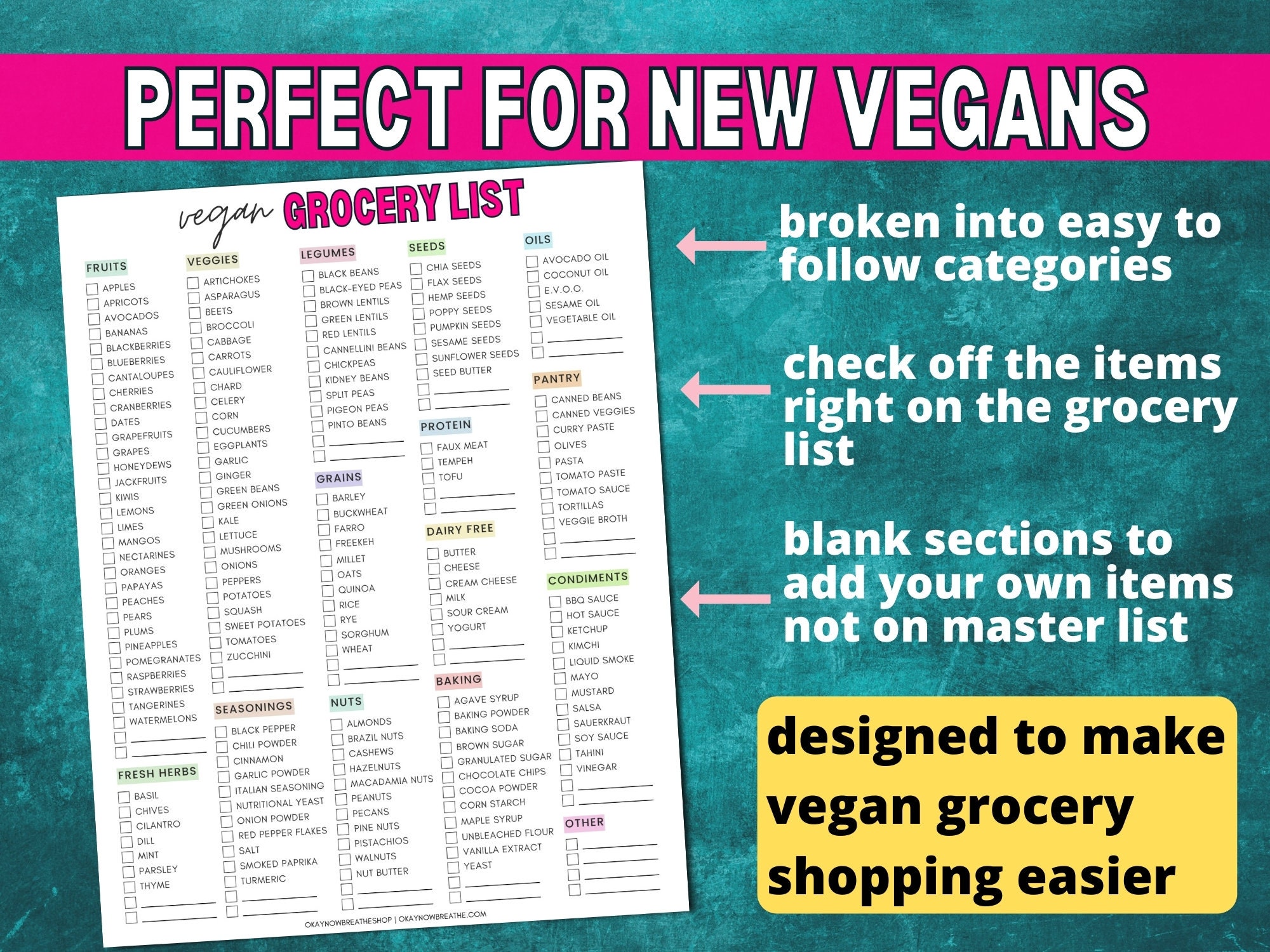 Vegan Grocery List Printable | Plant Based Food List | Whole Foods ...