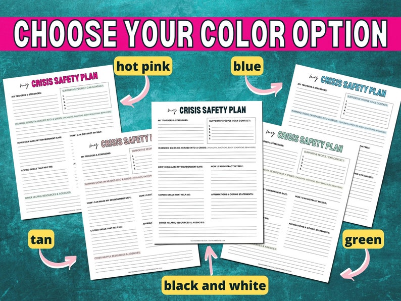 Crisis Safety Plan Worksheet | Coping Skills + Strategies | Therapy ...