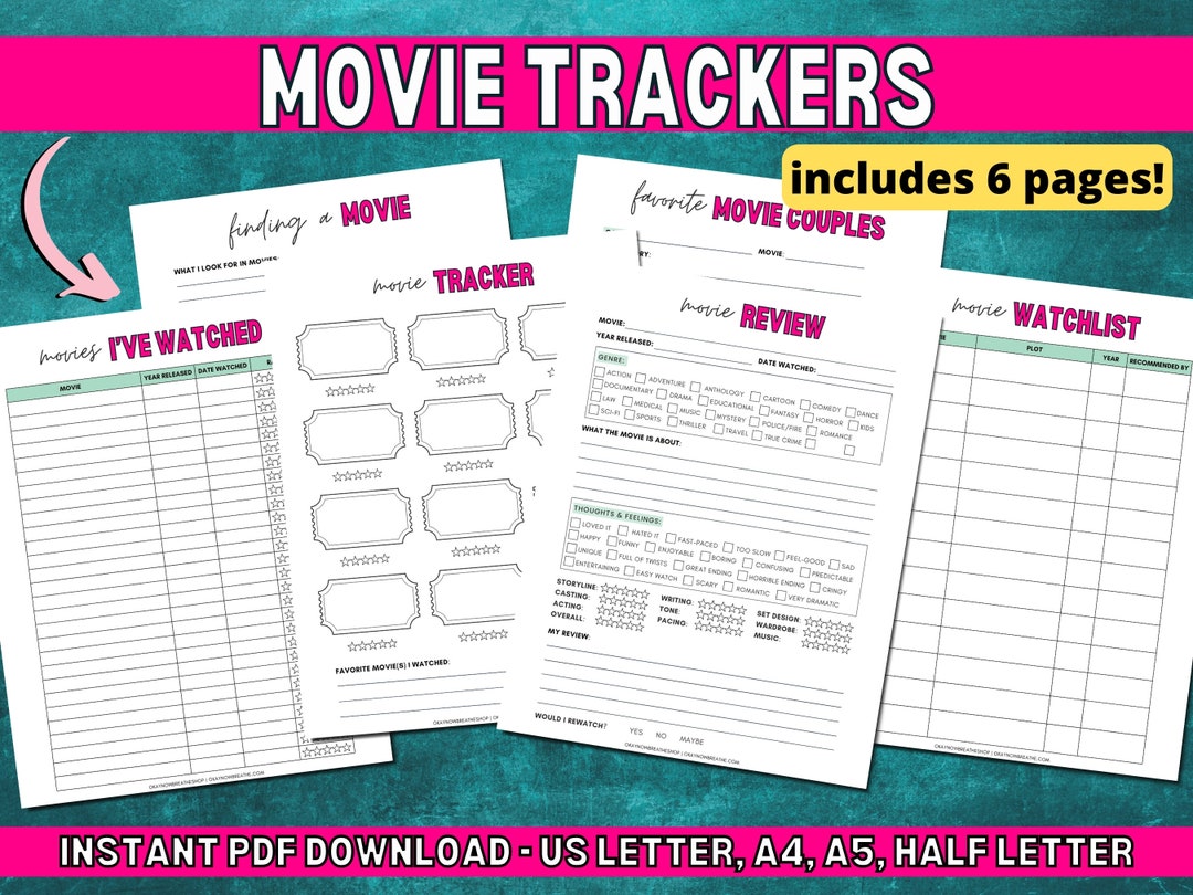 Movie Tracker Printable | Movie Logbook | Movie Lover | Movie Review ...