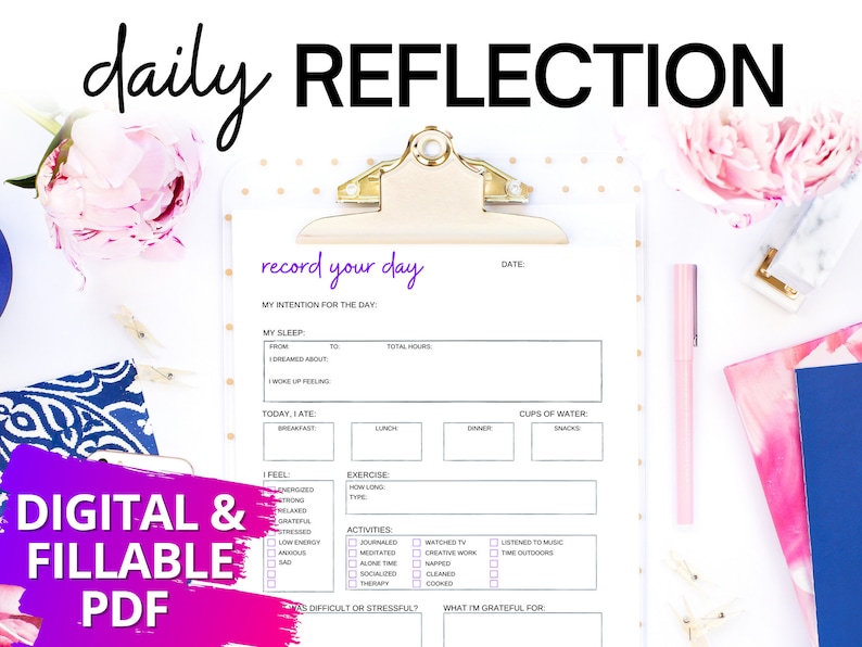 Daily Reflection Printable | Mindset + Gratitude Journal | Instant ...