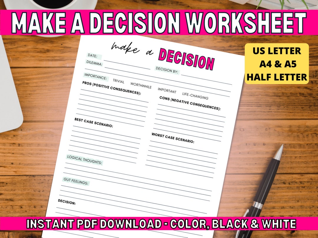 Make a Decision Worksheet PDF | Pros & Cons List | Problem Solving ...