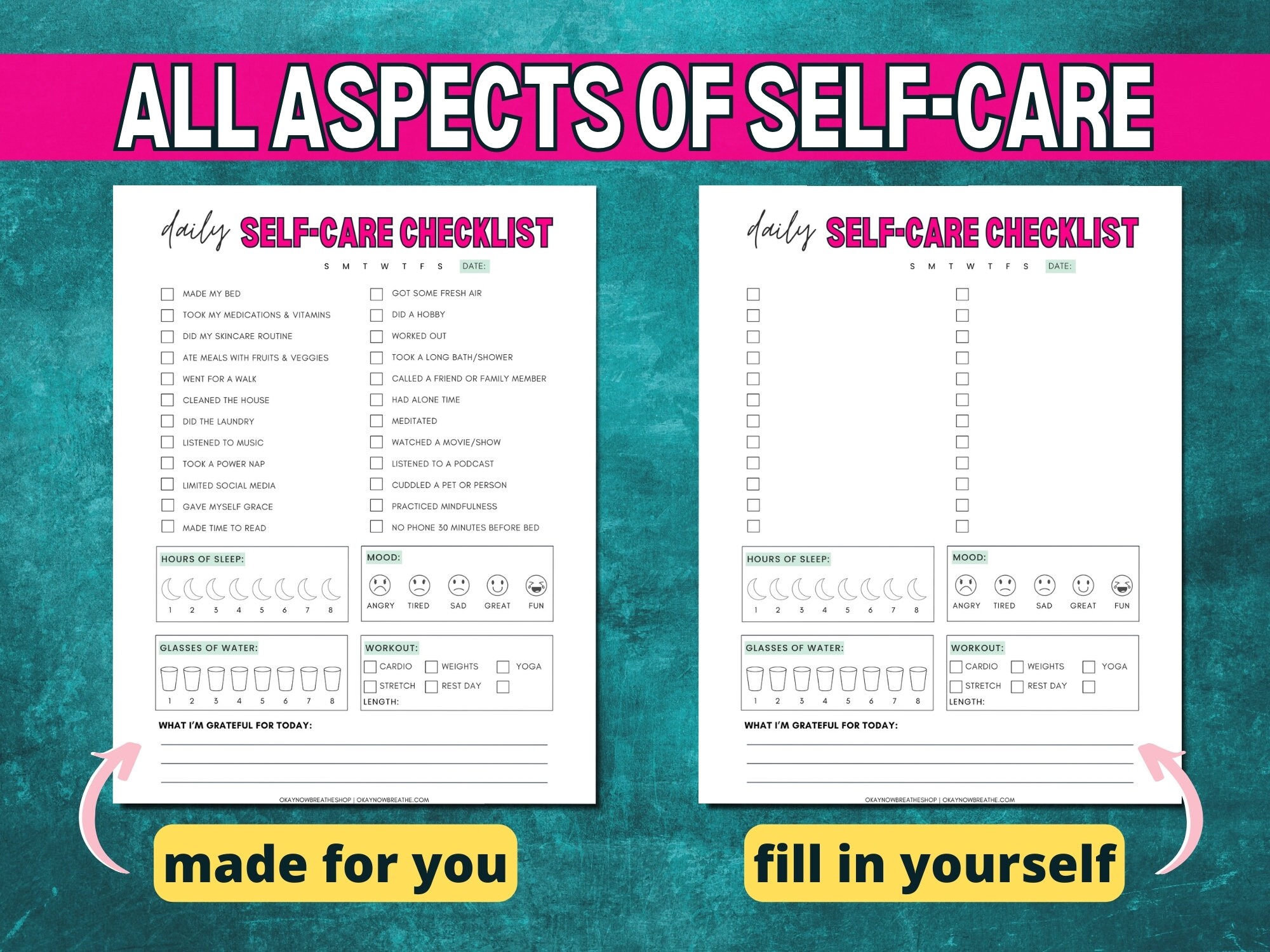 Self Care Checklist Tracker Mental Health Worksheet Daily Self-care ...