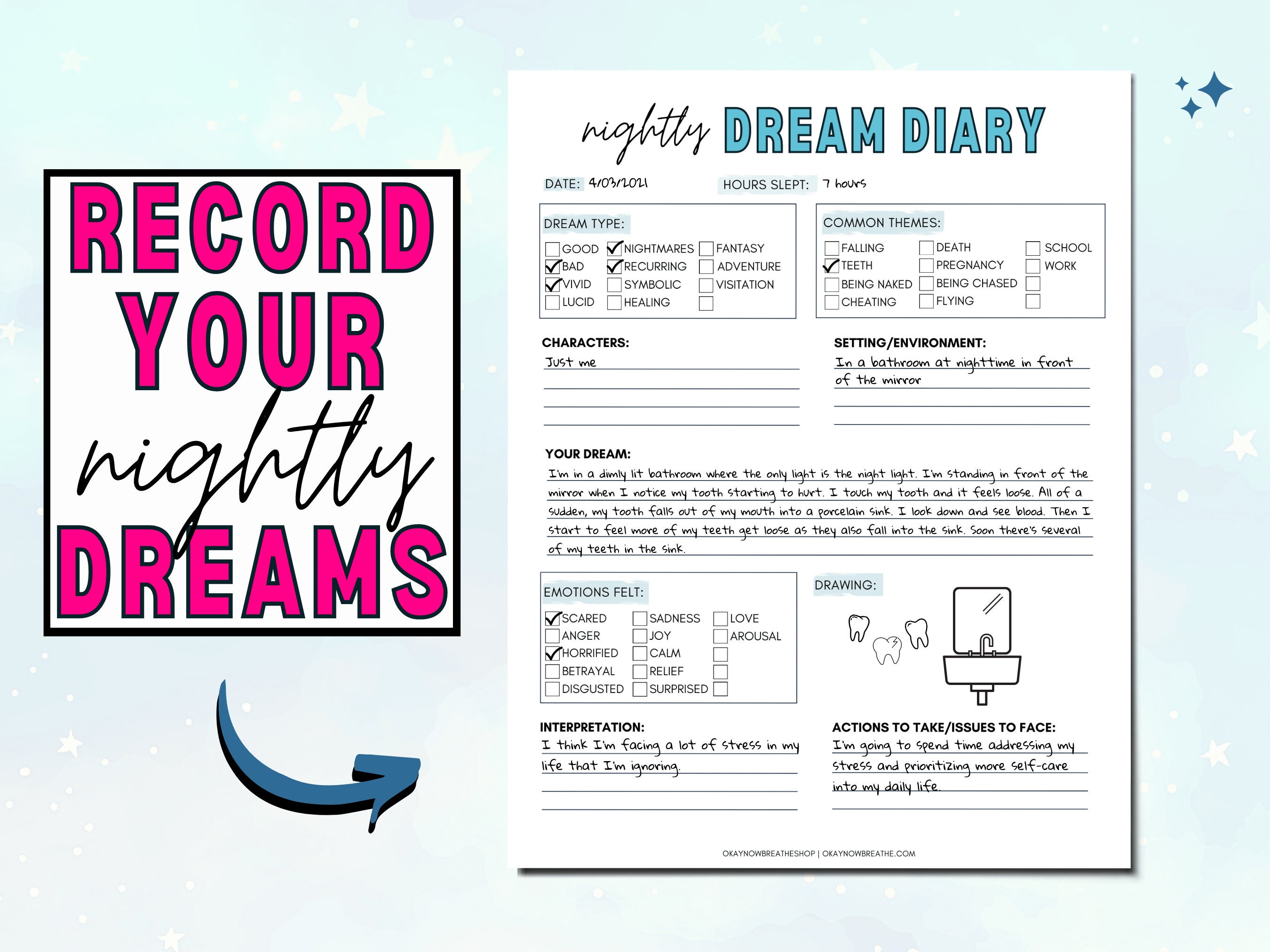Sleep Dream Tracker Printable Pack Daily Monthly Sleep Log Dream ...