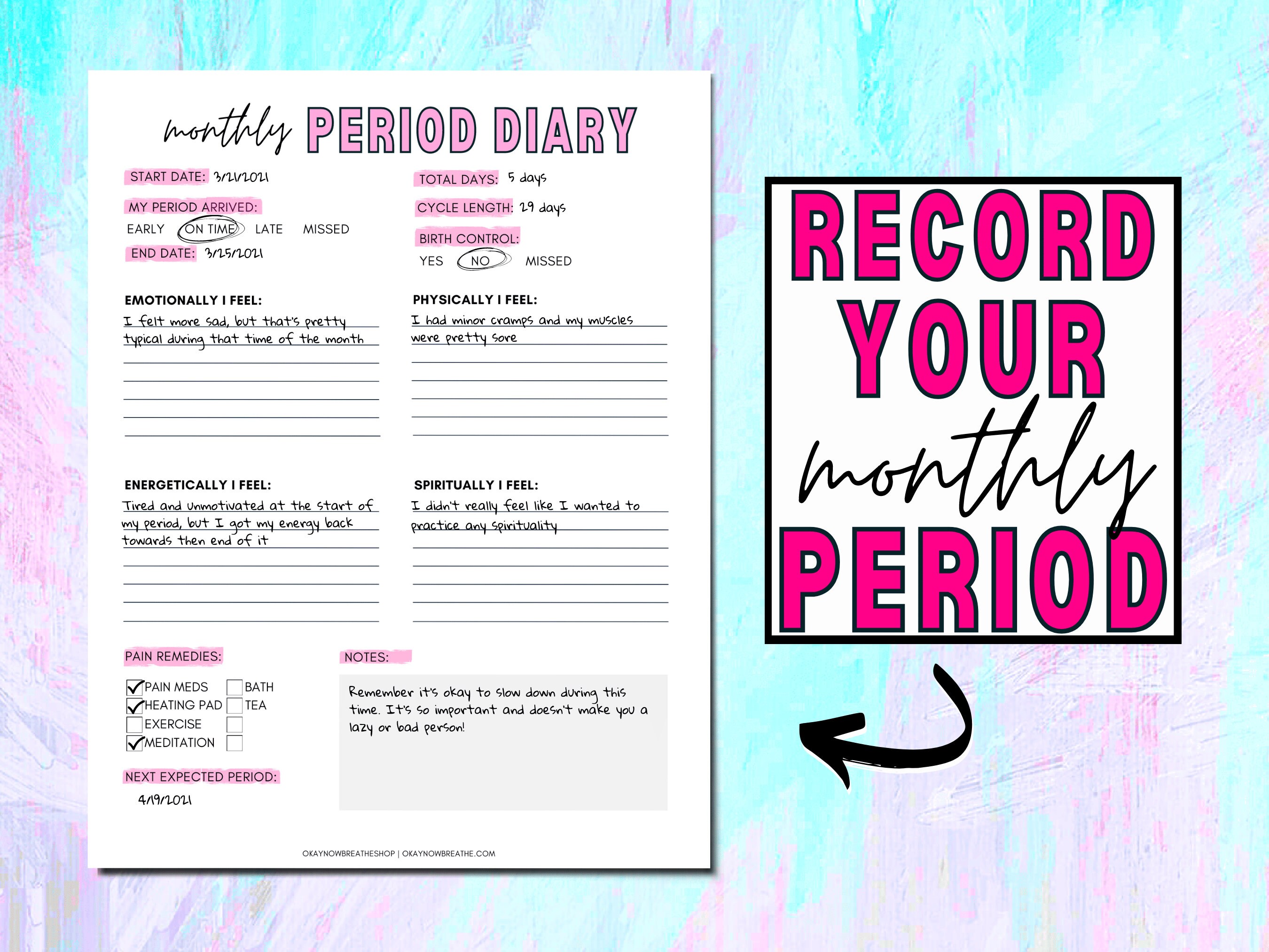 Period Tracker Printable | PMS + Period Symptom Journal | Menstrual Log ...