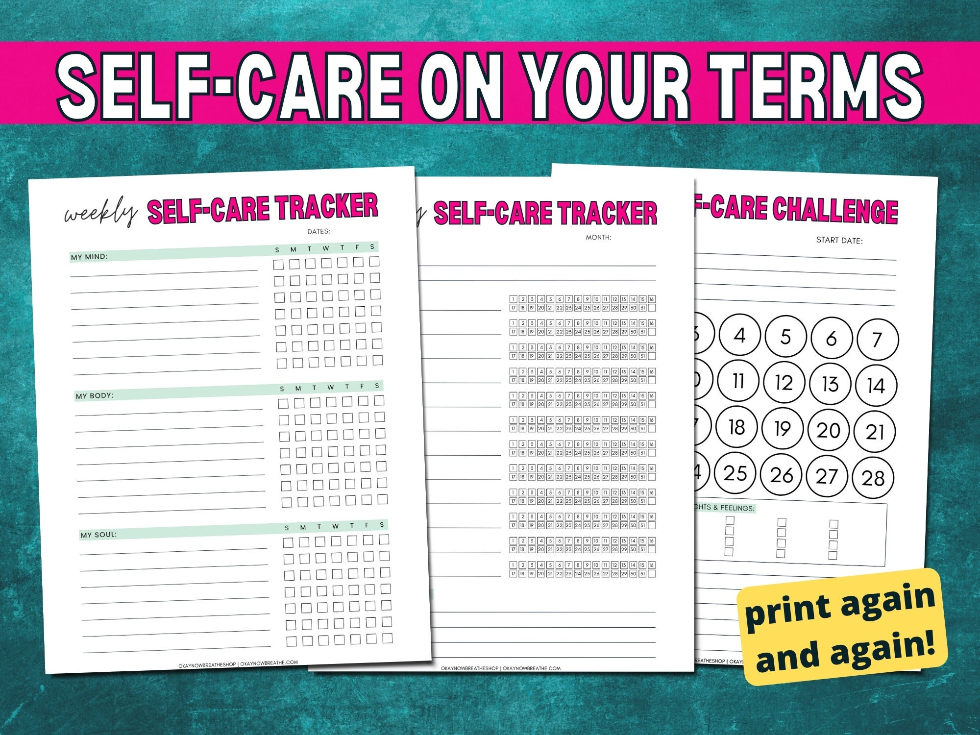 Self Care Checklist Tracker Mental Health Worksheet Daily Self-care ...