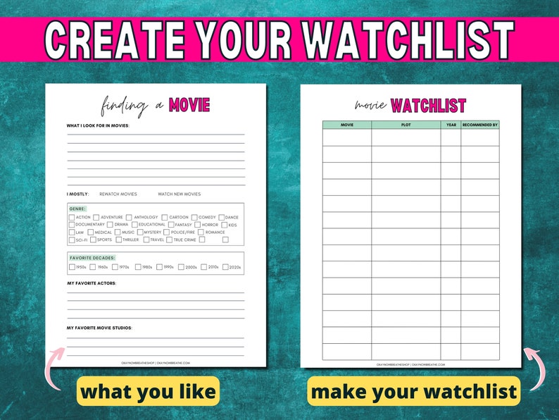 Movie Tracker Printable | Movie Logbook | Movie Lover | Movie Review ...