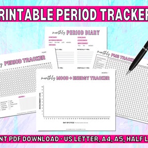 Period Tracker Printable | PMS + Period Symptom Journal | Menstrual Log ...