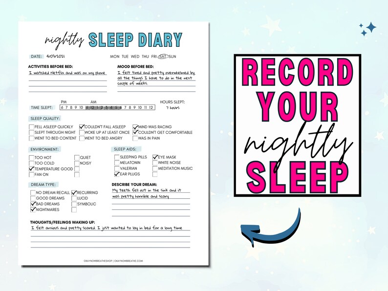 Sleep + Dream Tracker Printable Pack | Daily + Monthly Sleep Log ...