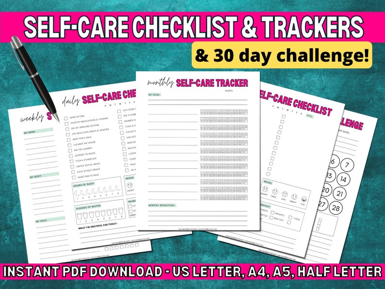 Self Care Checklist Tracker Mental Health Worksheet Daily Self-care ...