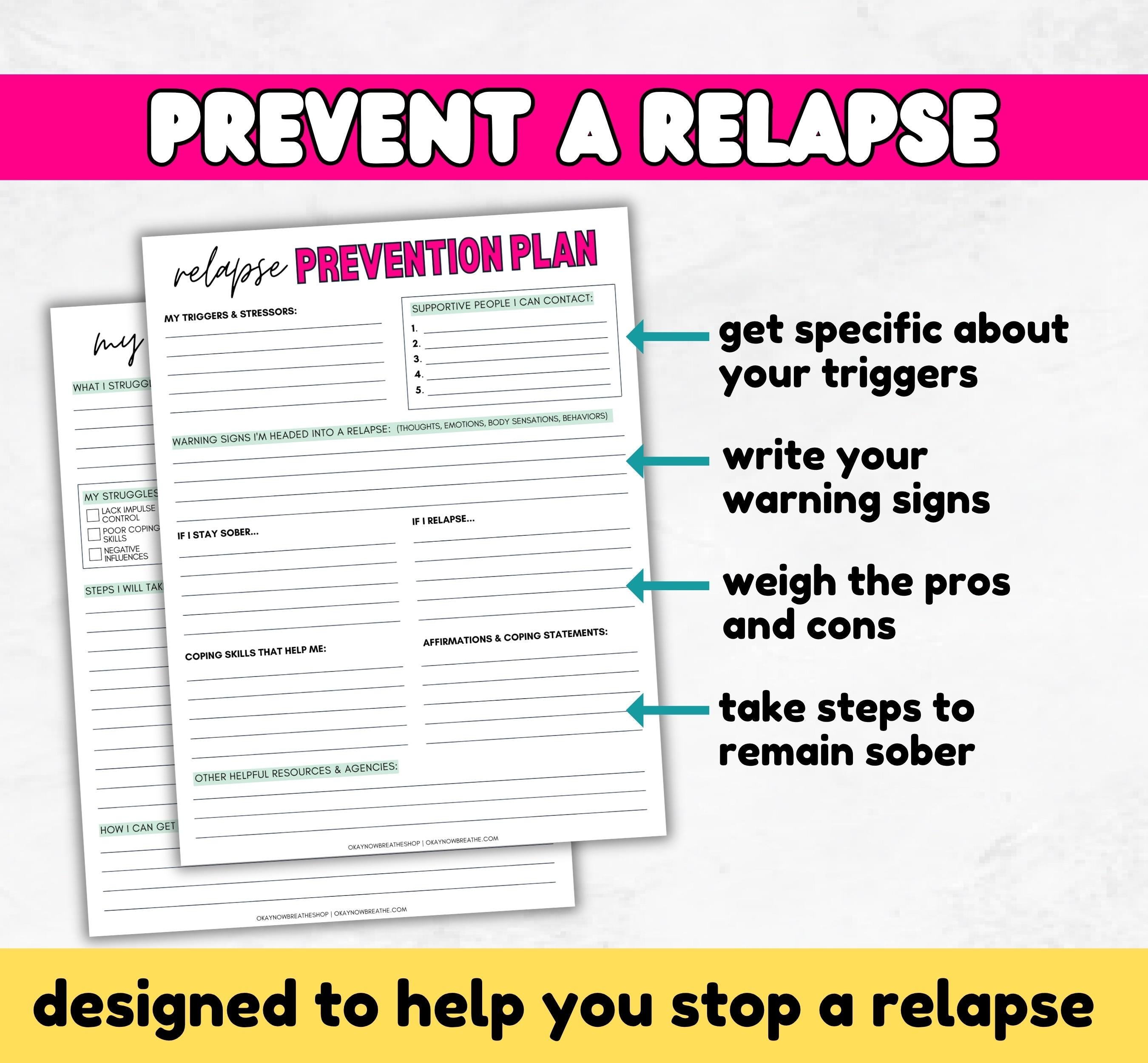 Sobriety Worksheets PDF | Relapse Prevention Plan | Sobriety Tracker ...