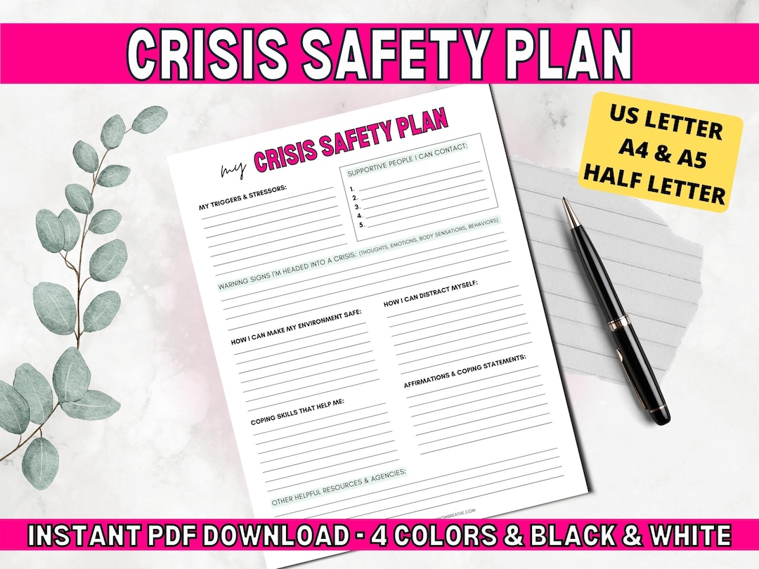 Crisis Safety Plan Worksheet | Coping Skills + Strategies | Therapy ...
