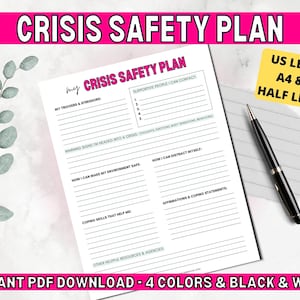 Crisis Safety Plan Worksheet | Coping Skills + Strategies | Therapy ...