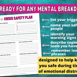 Crisis Safety Plan Worksheet | Coping Skills + Strategies | Therapy ...