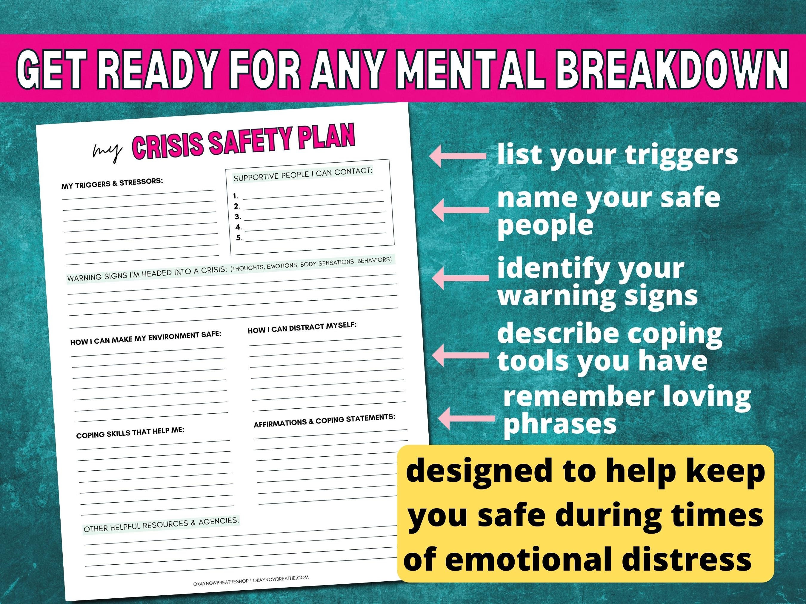 Crisis Safety Plan Worksheet Coping Skills Strategies Therapy Resources ...