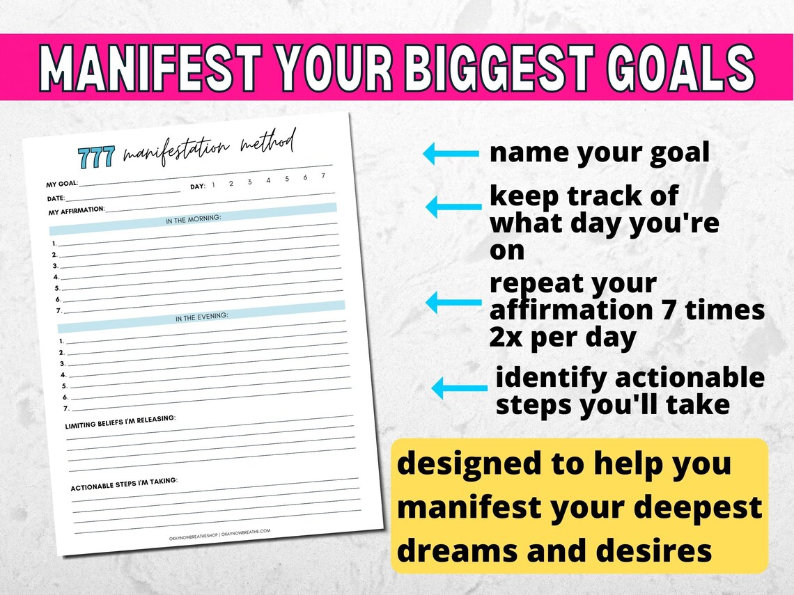 777 Manifestation Method Law of Attraction Journal Goal - Etsy
