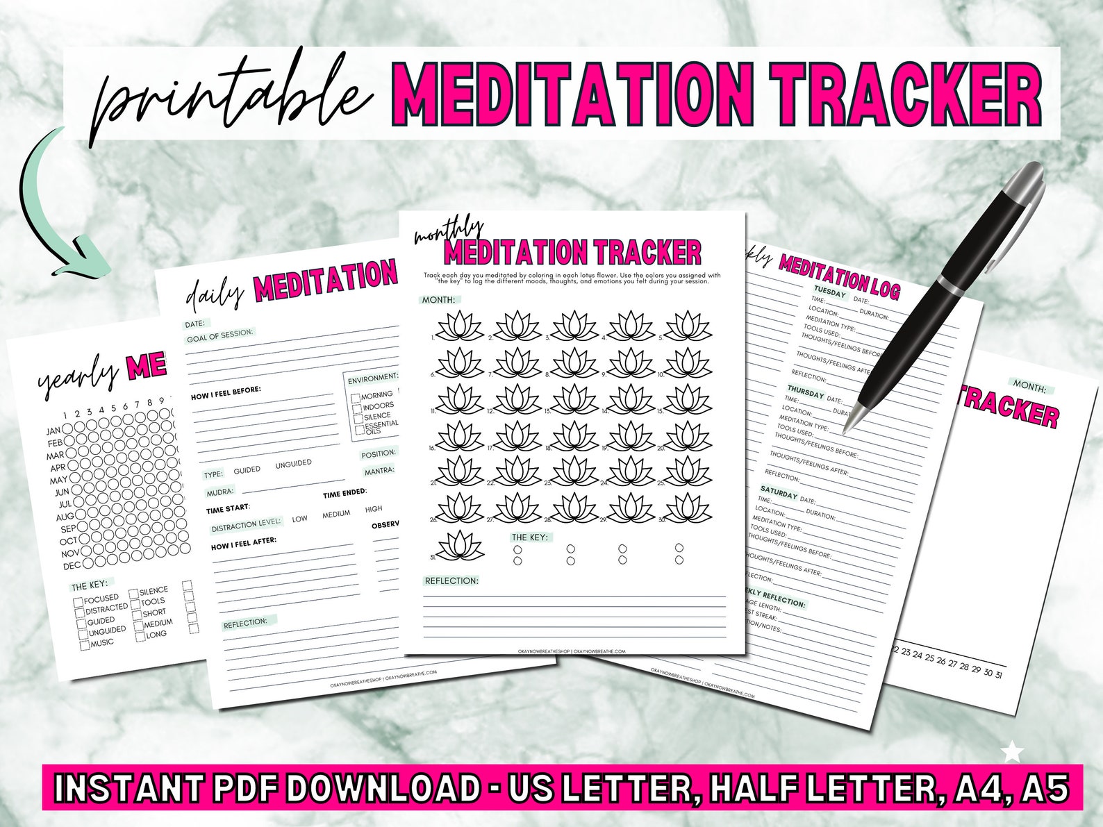 Meditation Tracker Printable Daily Meditation Journal | Etsy
