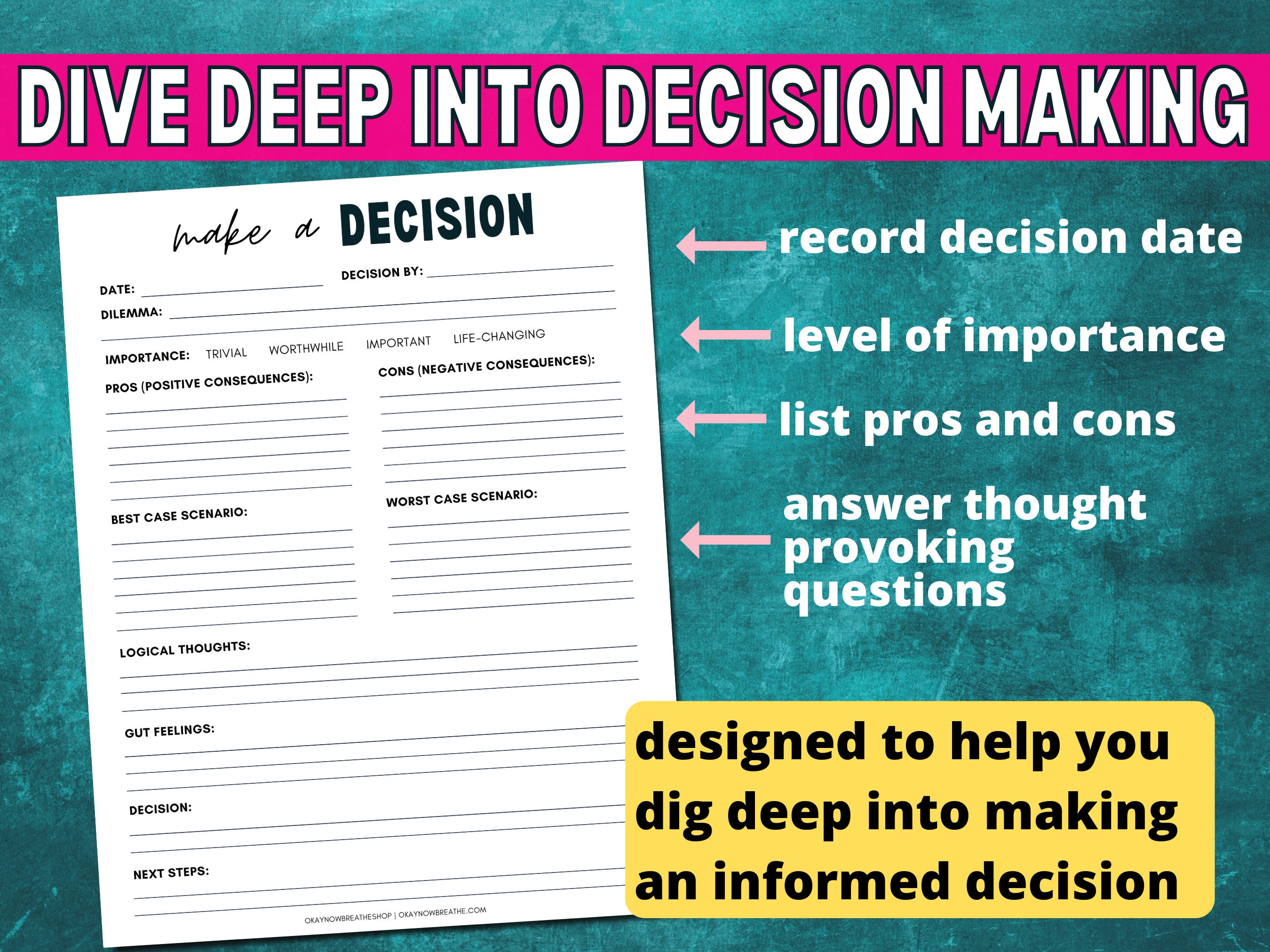 Make a Decision Worksheet PDF Pros & Cons List Problem Solving Skills ...