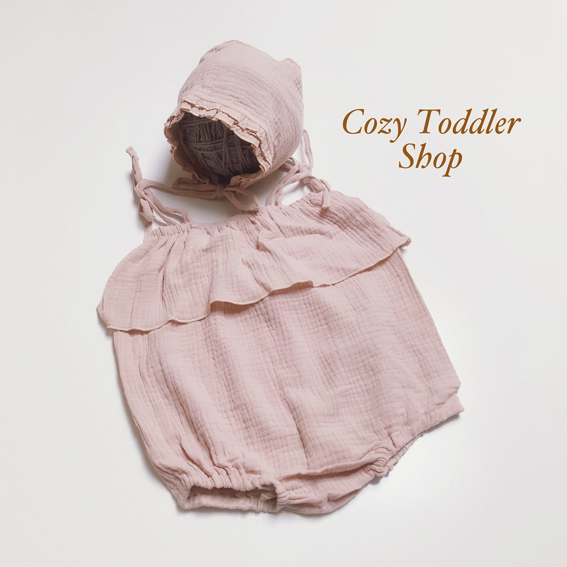 Muslin Cotton sitter romper and bonnet outfit girl 6-9 months | Etsy