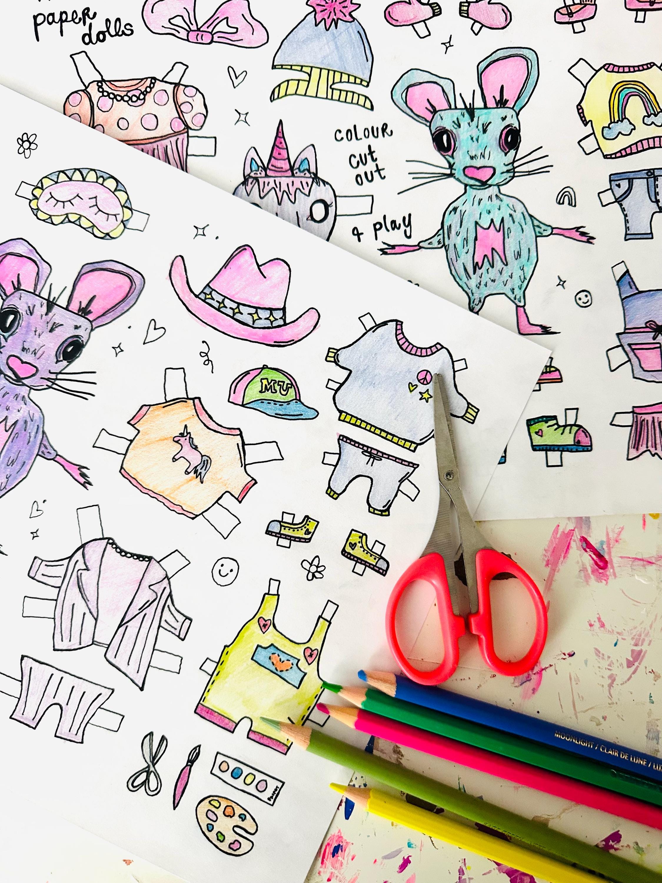 Mouse Paper Dolls - Digital Download - 2 Pages - Colouring and Activity ...