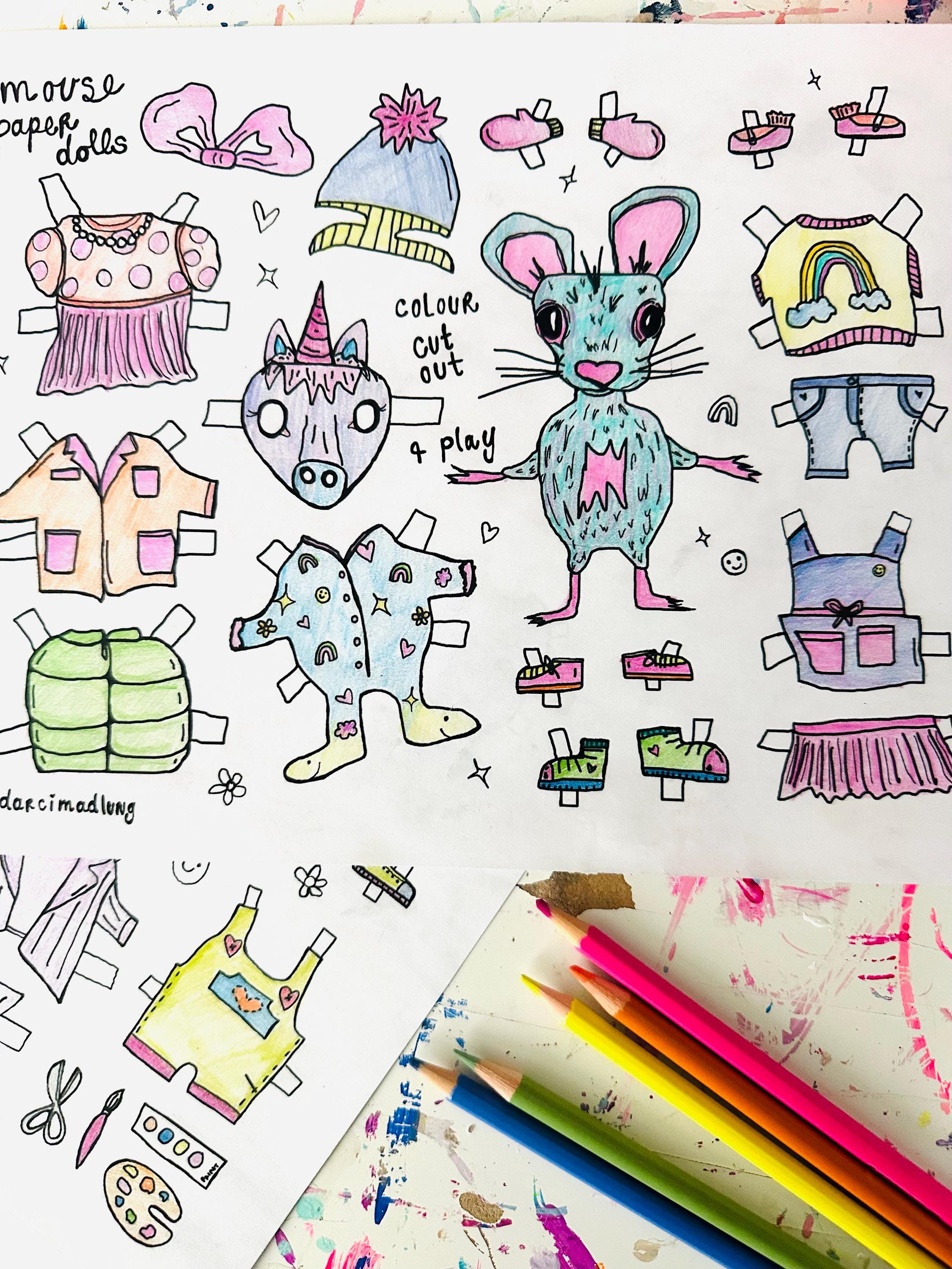 Mouse Paper Dolls - Digital Download - 2 Pages - Colouring and Activity ...