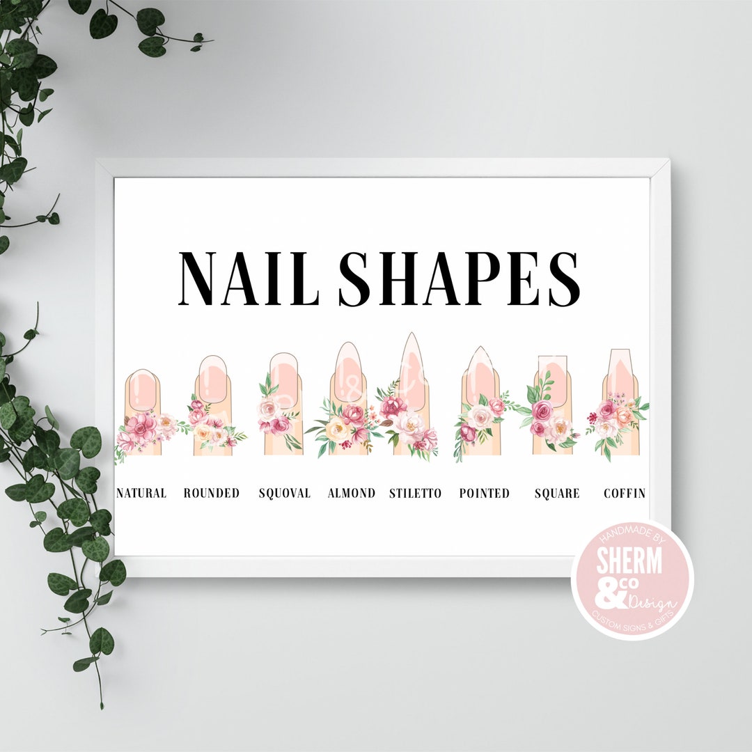 Nail Shape Poster, Print, Salon Wall Decor, Nail Shapes Sign, Nail Tech ...