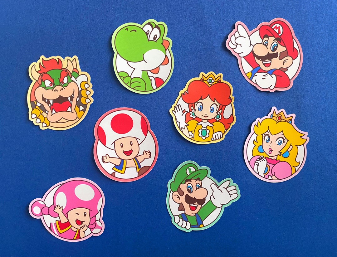 Super Mario Sticker Pack - Set of 8 - Mario, Luigi, Bowser, Yoshi, Toad ...