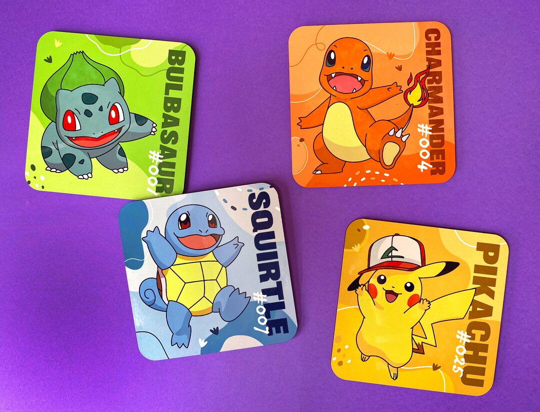 Gen 1 Kanto Starters Pikachu Coasters - Etsy