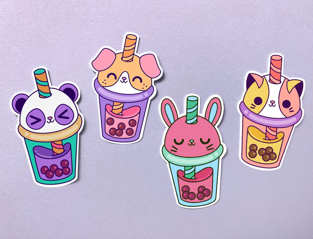 Animal Bubble Tea Stickers - Panda, Kitty, Bunny & Puppy - Etsy