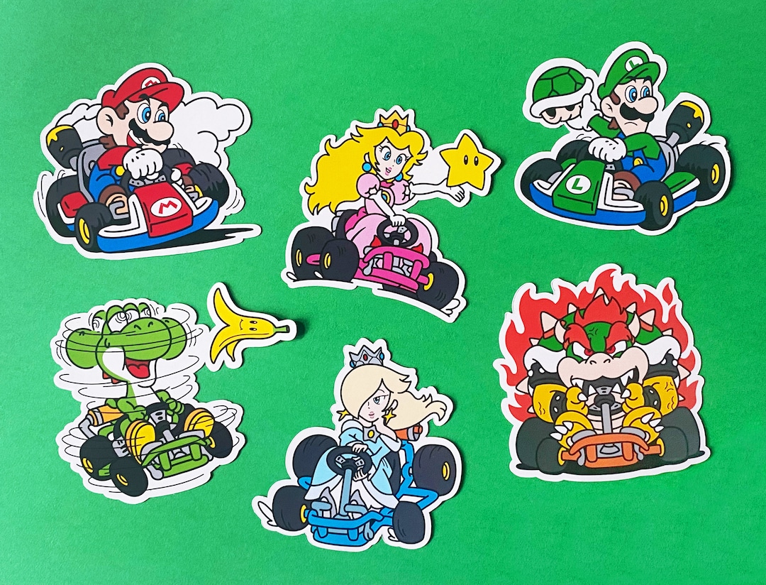 Mario Kart Sticker Pack Set of 6 Gloss Vinyl Mario, Luigi, Bowser ...