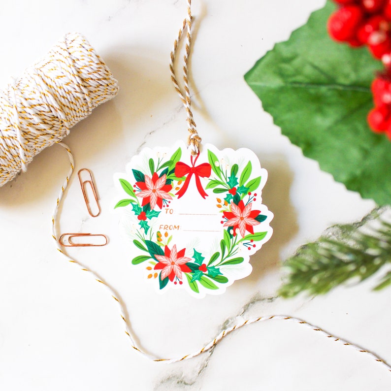 Wreath Gift Tag Set of 8 | Die Cut Christmas Holiday Gift Tags ...