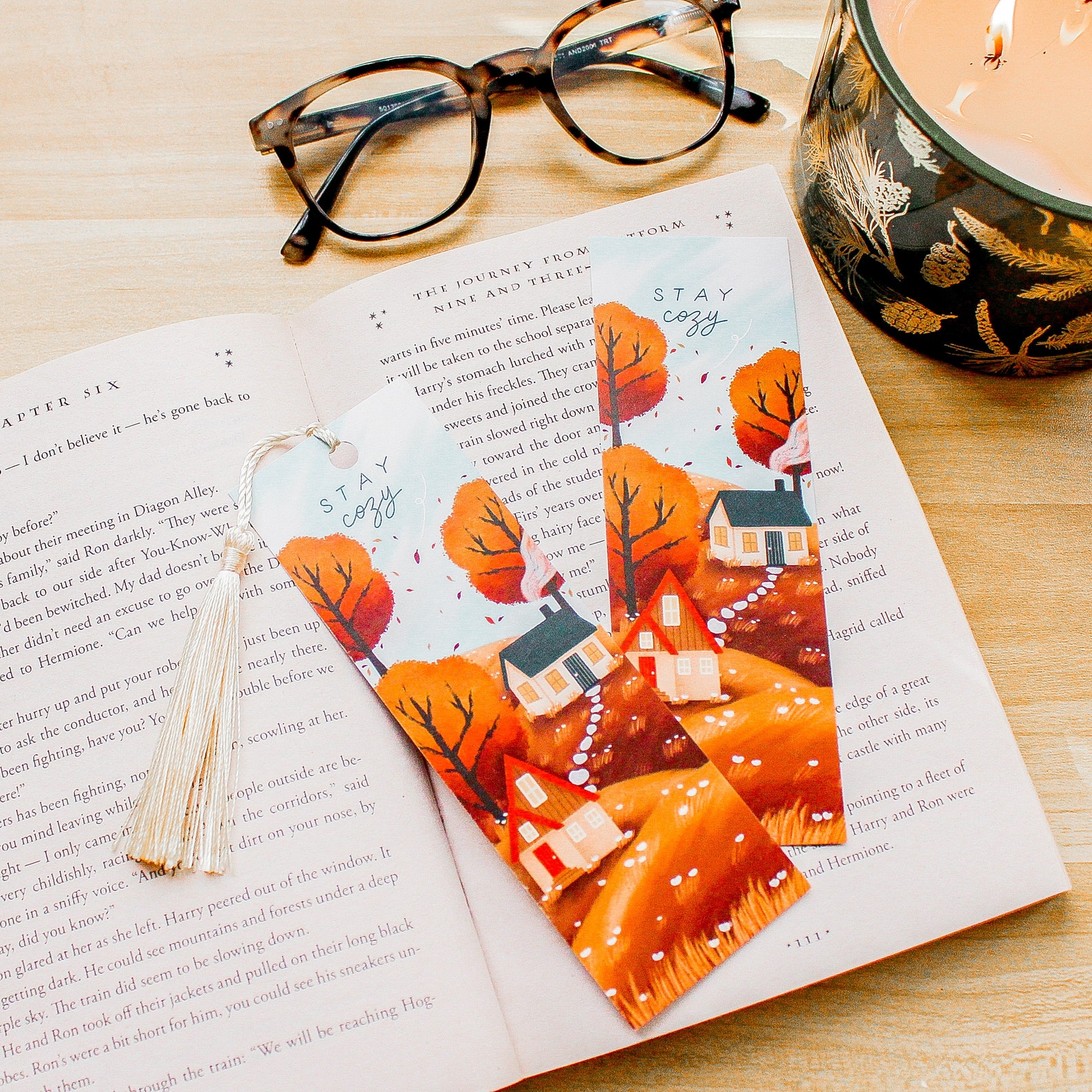 Fall Cottage Bookmark Cozy Fall Bookmark Bookish - Etsy