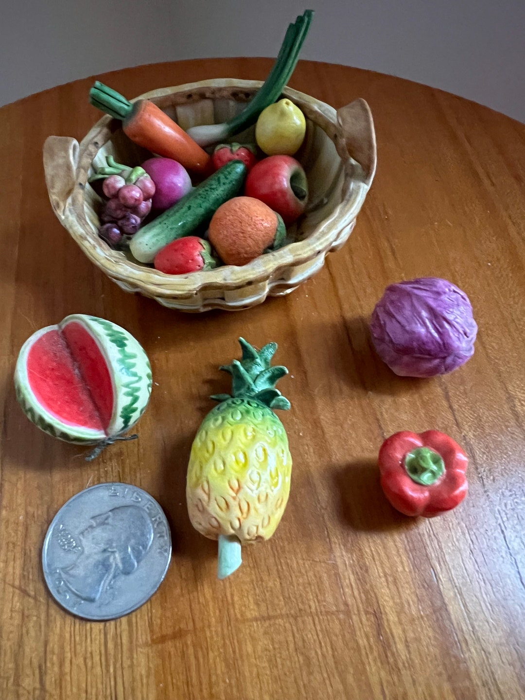 Miniature Fruits and Vegetables in Wicker Basket Handmade in - Etsy