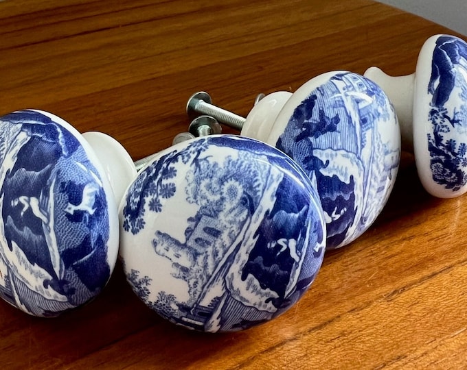 Rare SPODE Blue Italian Knob Cabinet/drawer Pull Set of 4 ~ Highly ...