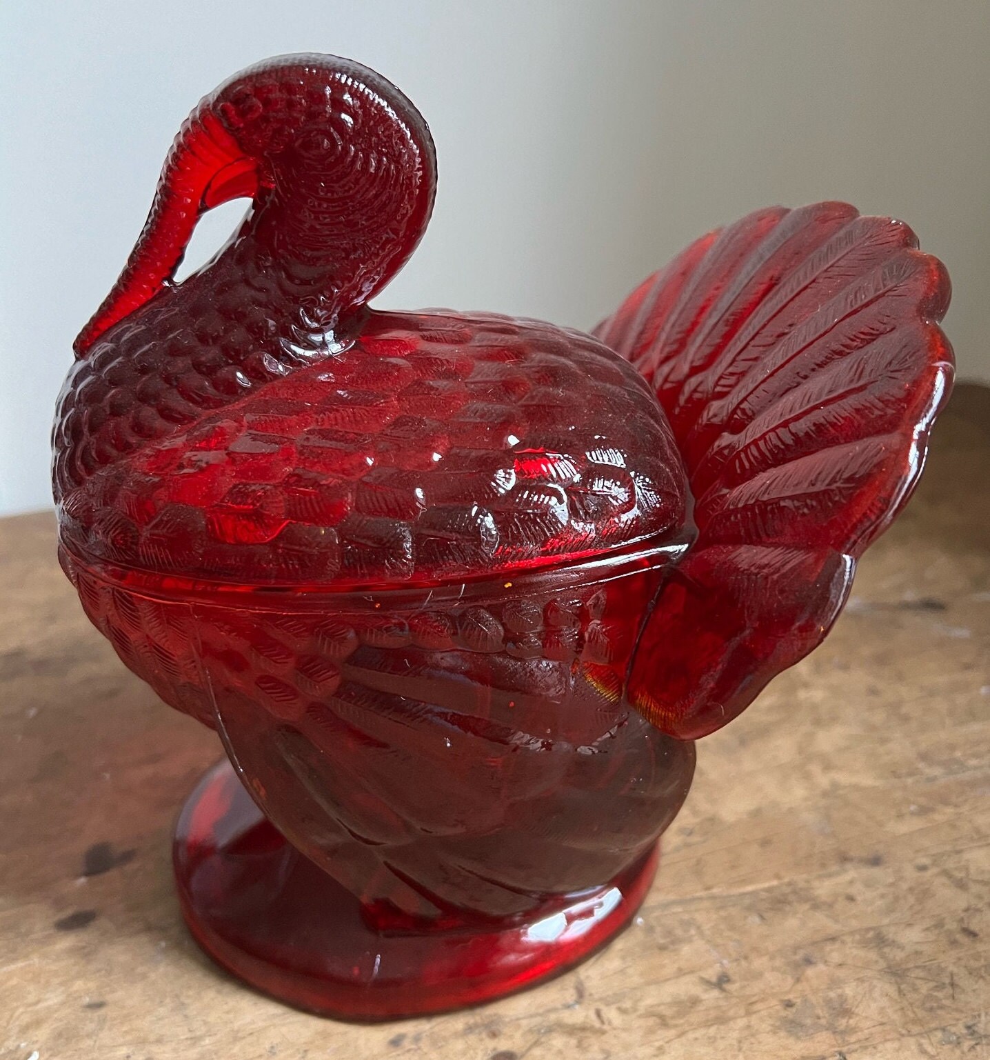 Turkey Shaped Cranberry Glass Dishchristmas or Thanksgiving Decortable ...