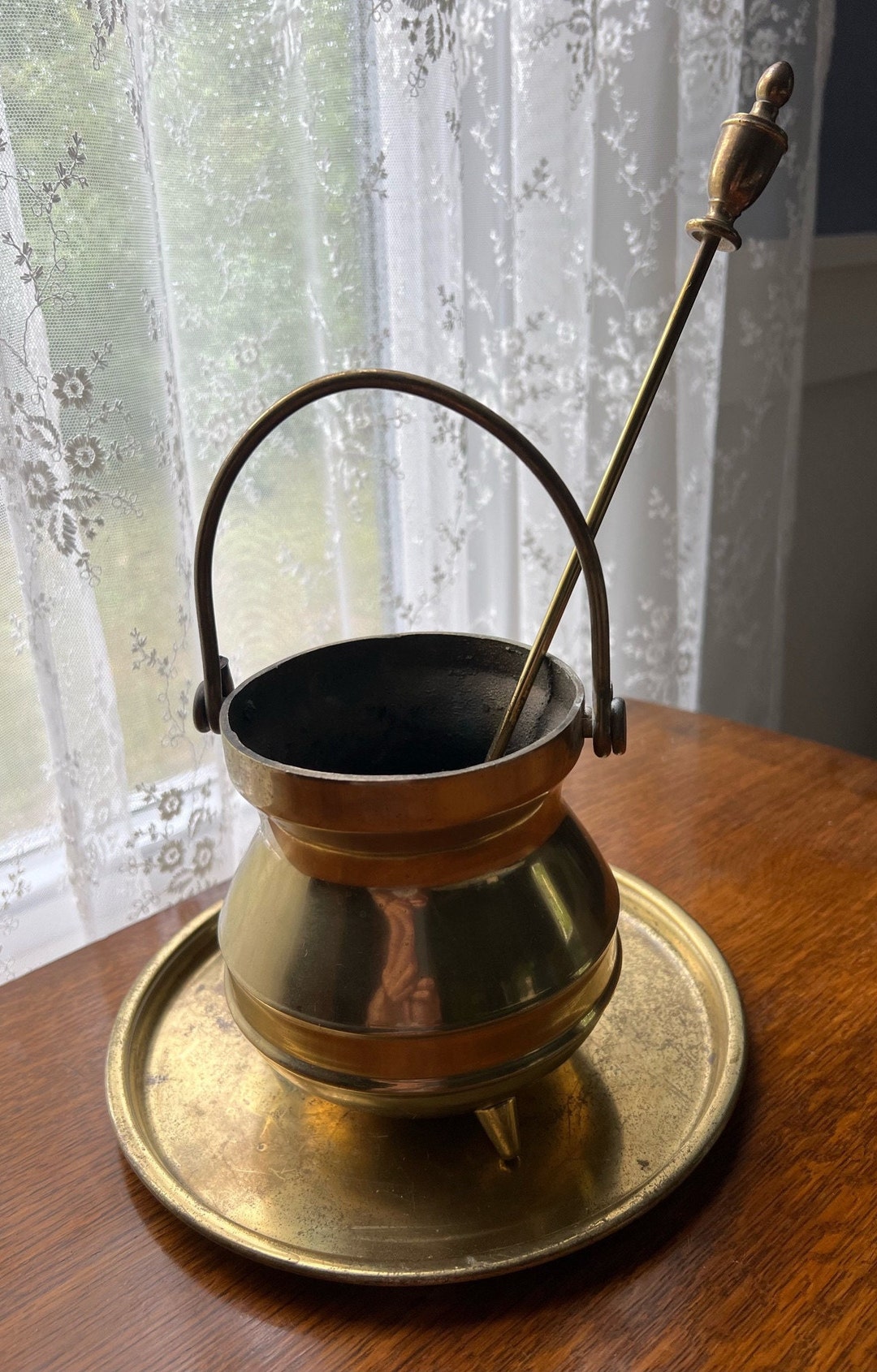 Vintage Brass Fire Starter Cauldron Smudge Pot With Pumice Stone Wand ...