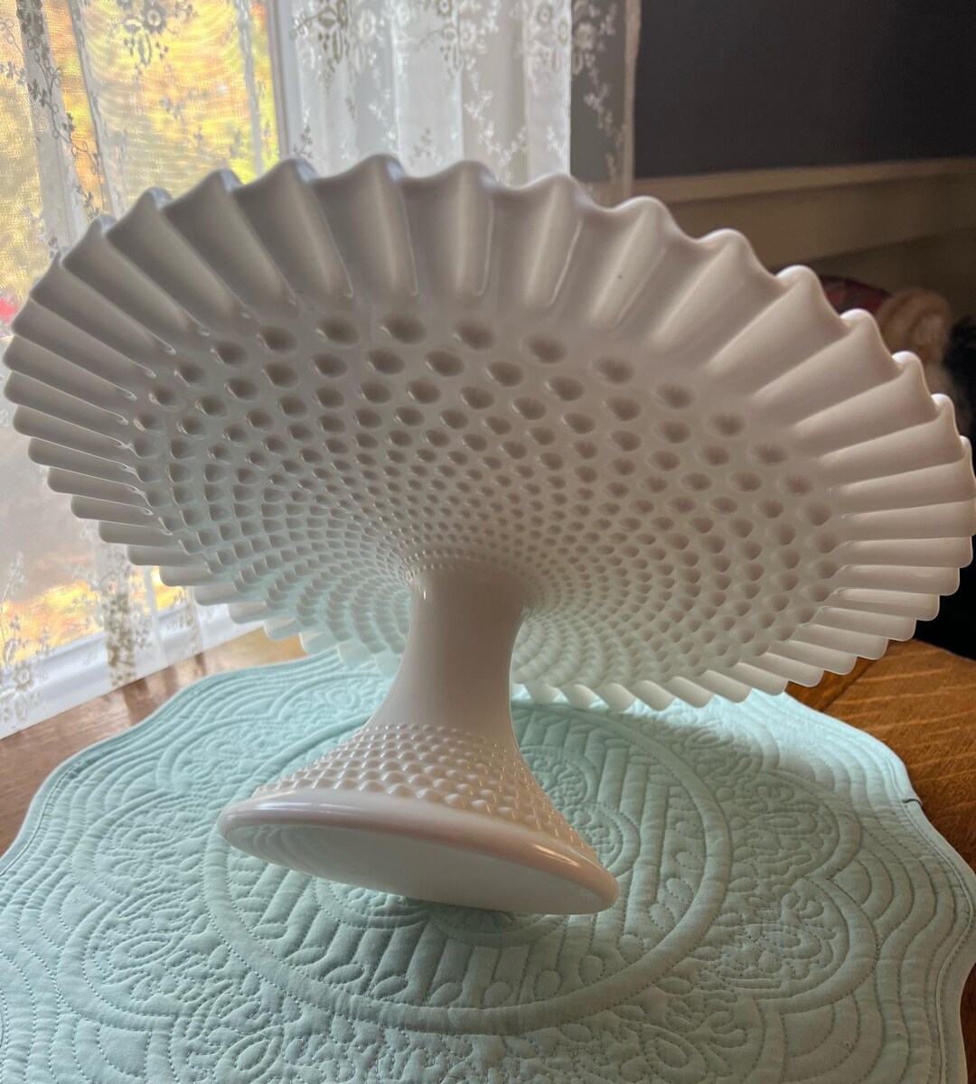Vintage Fenton Milk Glass Hobnail Cake Stand ~ White Milk Glass Cake ...