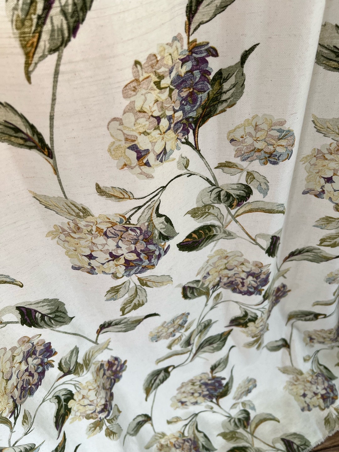 OOAK Laura Ashley Hydrangea Natural/indigo Print Fabric Shower Curtain ...