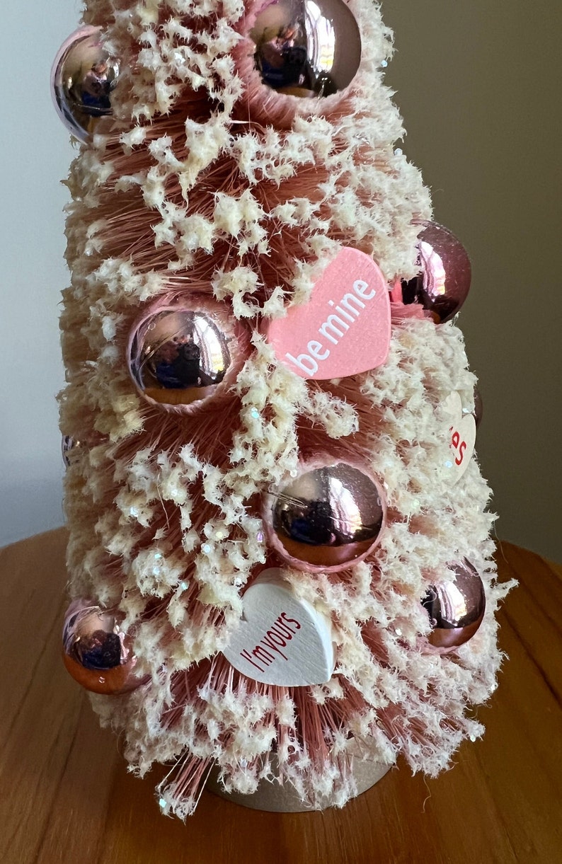 Pink Flocked Bottle Brush Tree With LOVE Hearts, Vintage Style Decor - Etsy
