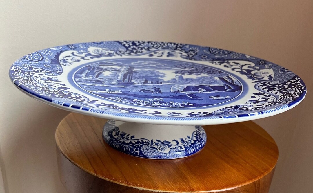 Vintage SPODE Blue Italian Pattern Cake Stand ~ SPODE Round Tazza for ...