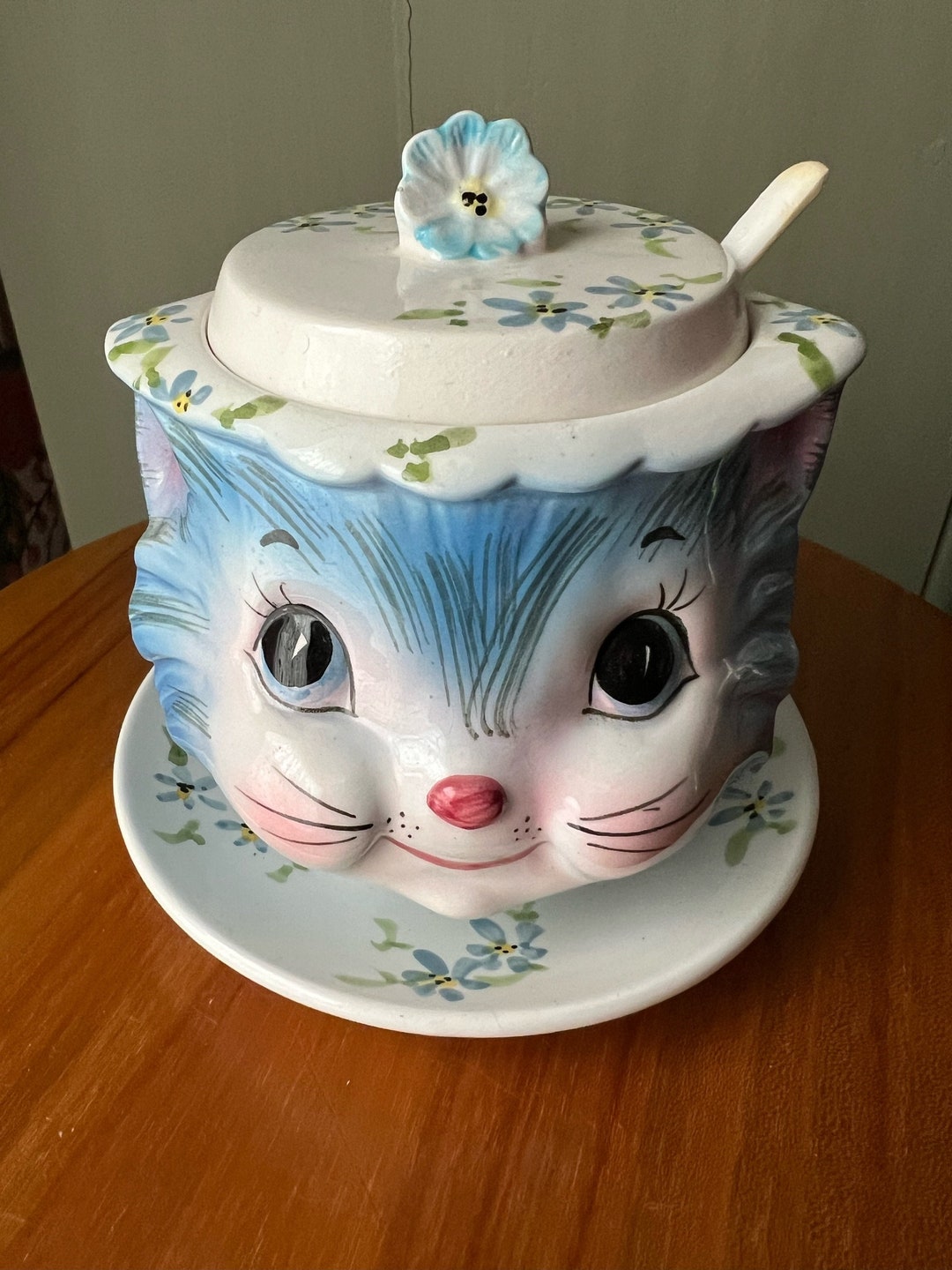 1950s MISS PRISS Cat Lid Spoon Attached Sugar Bowl Highly Collectible ...